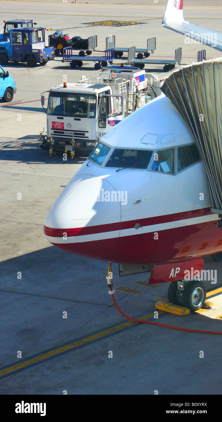 loading of an airplane with passengers, Spain, Palma Stock Photo - Alamy