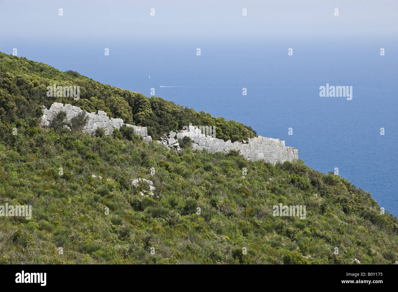 ancient roman walls of circe temple on the top of circeo promontory ...