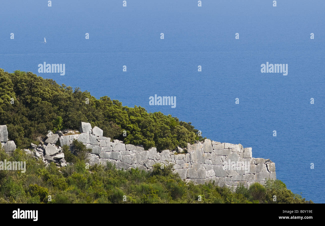 ancient roman walls of circe temple on the top of circeo promontory ...
