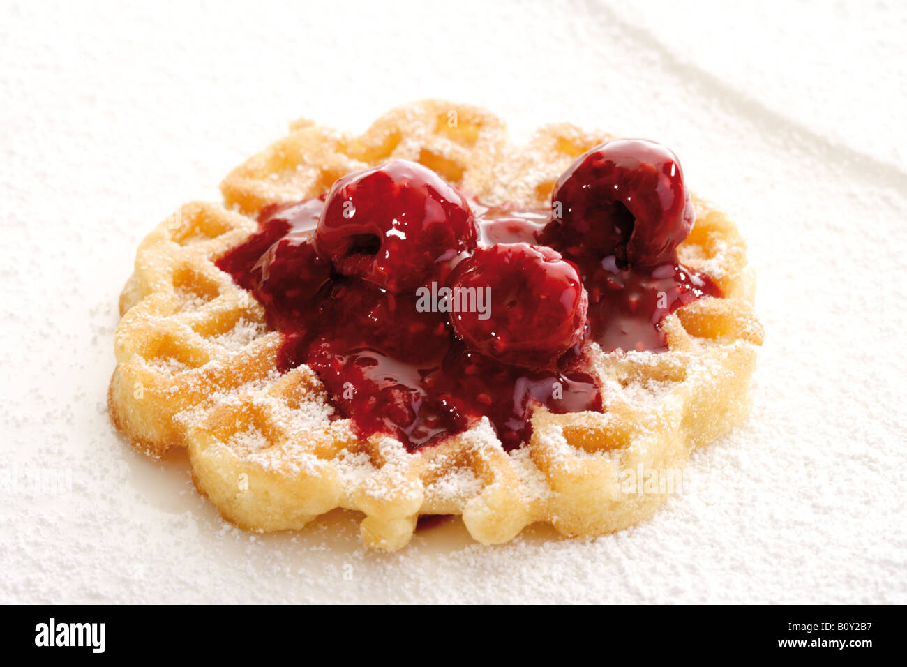Waffle with raspberries Stock Photo - Alamy