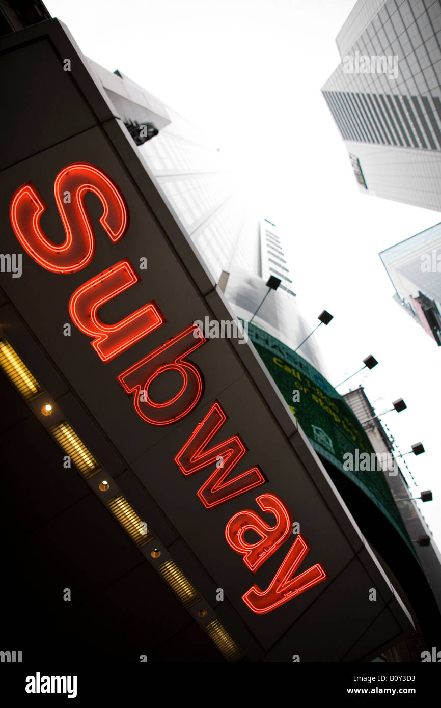 Subway station sign in times square New York City USA Stock Photo - Alamy