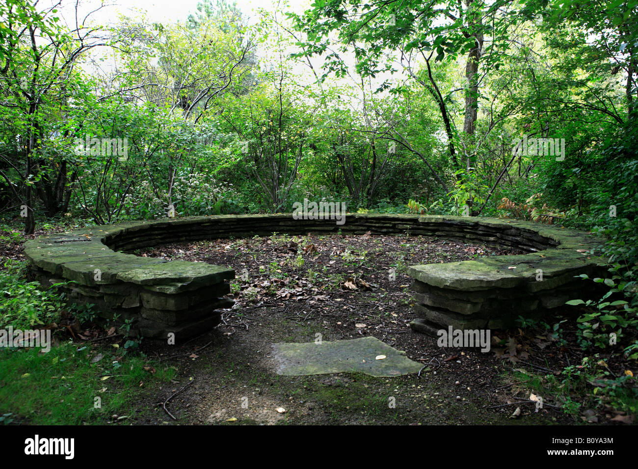 OLD STONE COUNCIL RING IN MAHONEY FARM NATURE PRESERVE DESIGNED IN 1933 ...