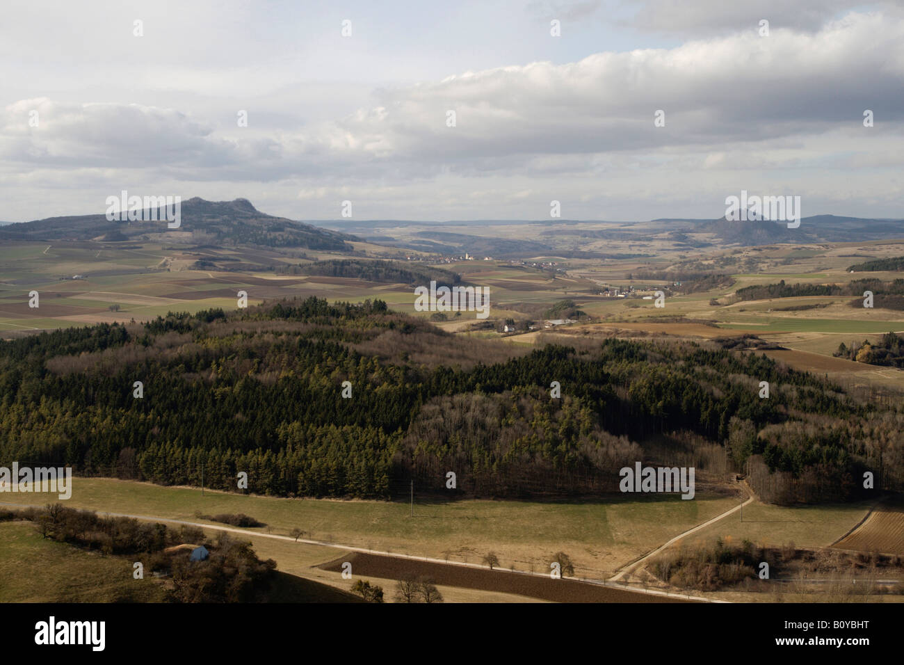 Hegau, volcanic landscape with extinct volcanoes, view from Hohentwiel ...