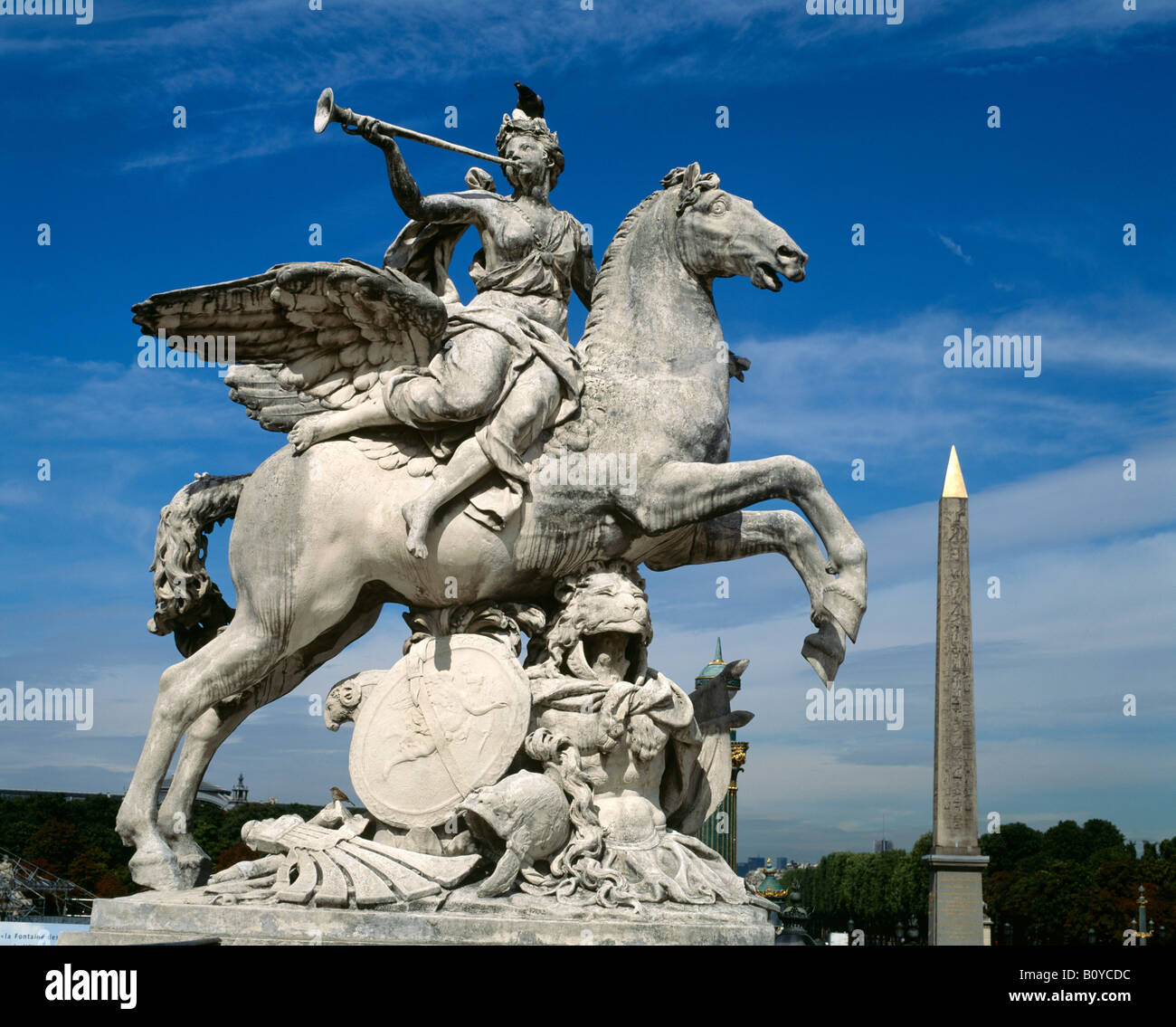 Paris France Place De La Concorde Egyptian Obelisk & Statue Stock Photo ...
