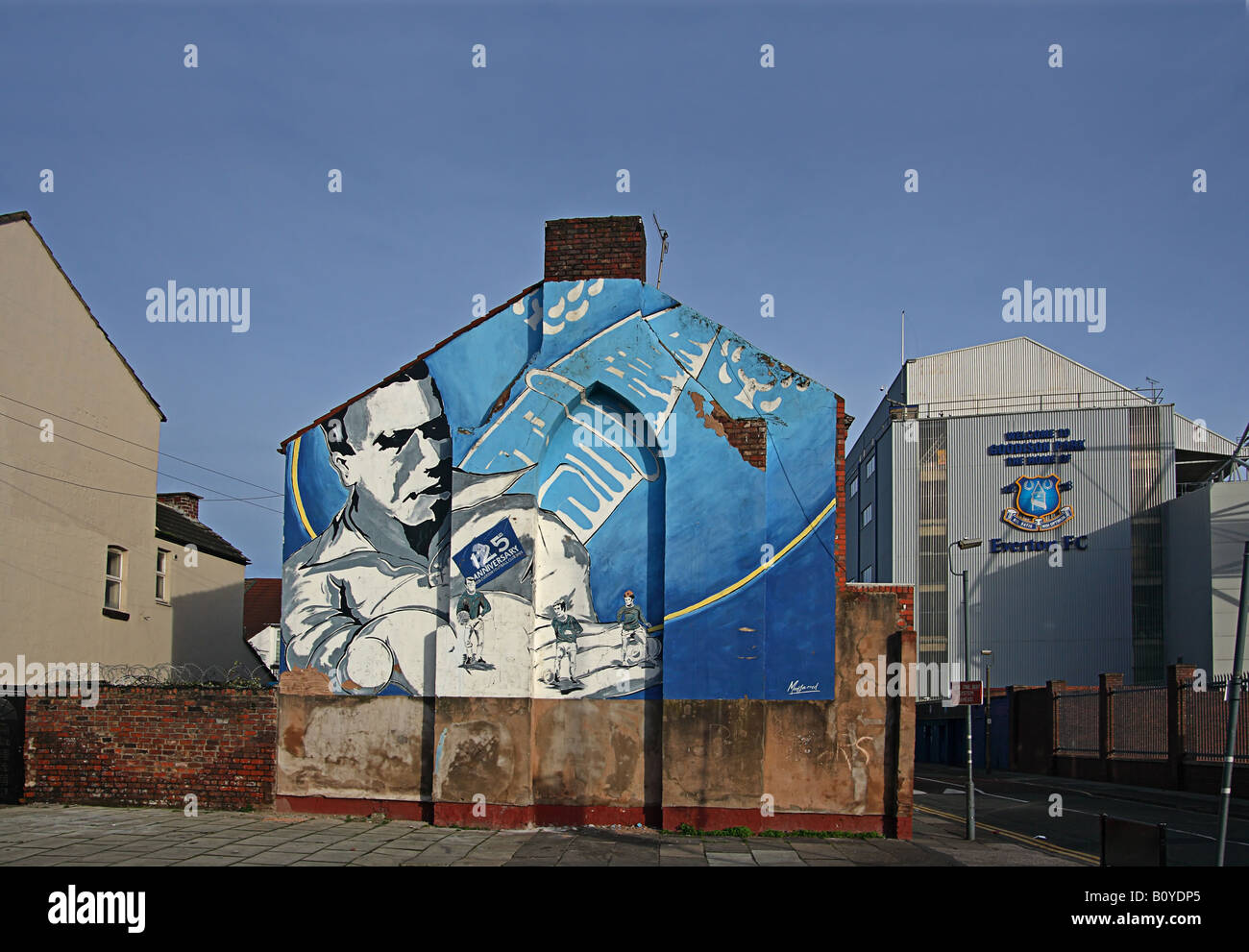 A house decorated in art outside Goodison Park, Everton Football Club ...