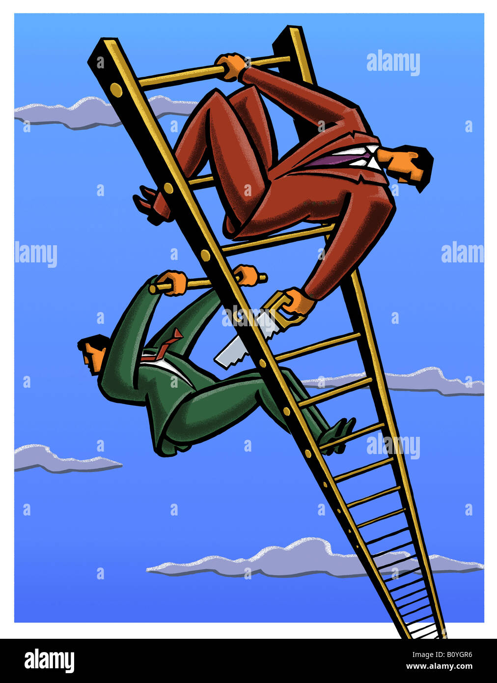 Two men on ladder, competing Stock Photo - Alamy