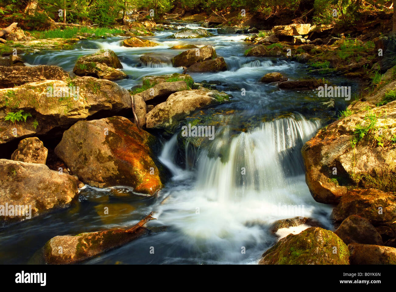 Beautiful landscape of a river cascading over rocks in wilderness Stock ...