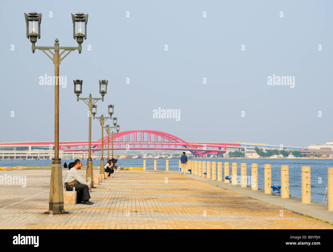 The Harbor Promenade with the Port Island Great Bridge, Kobe JP Stock ...