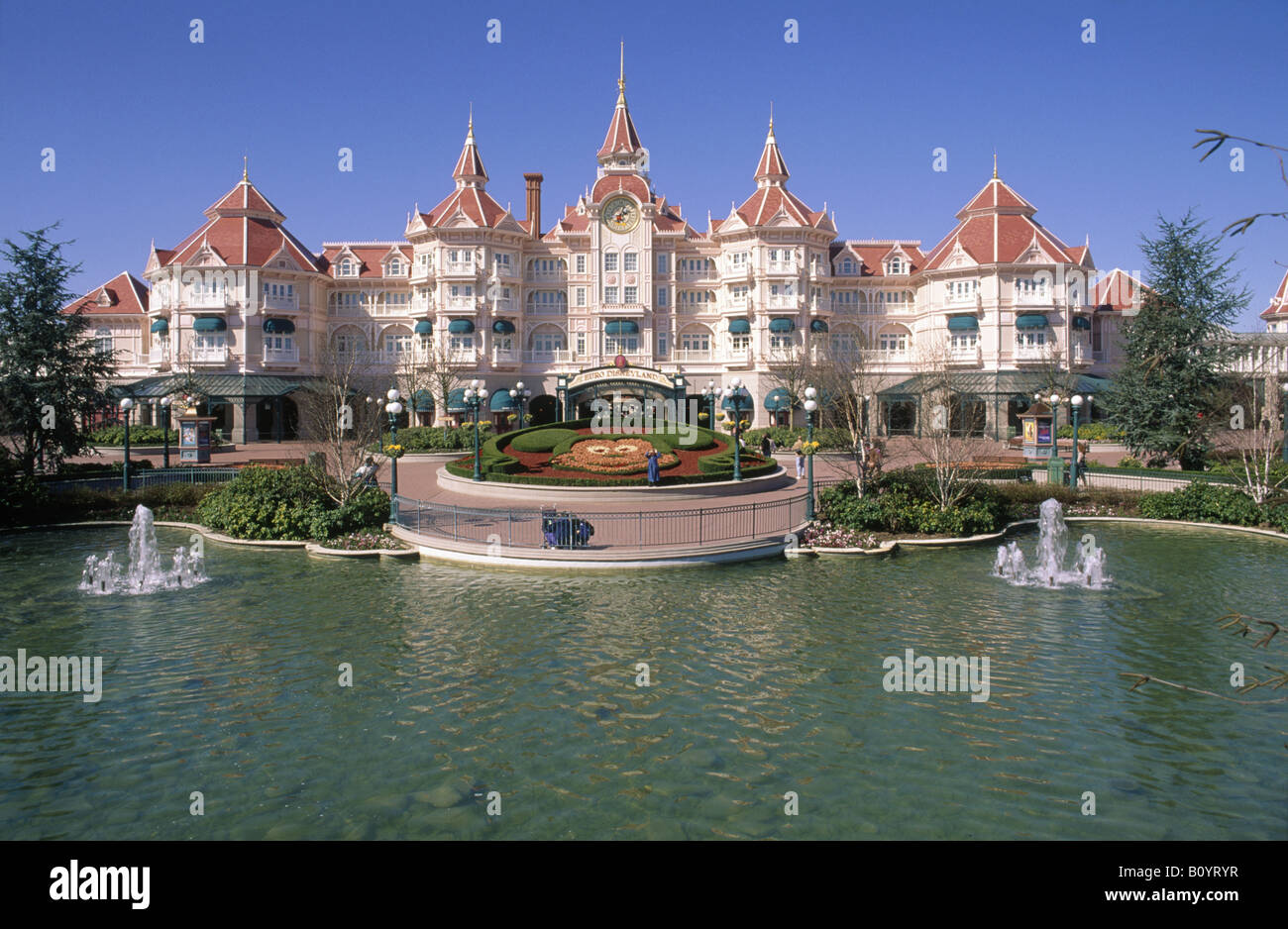 Euro Disneyland theme park Entrance by lake PARIS FRANCE Stock Photo ...