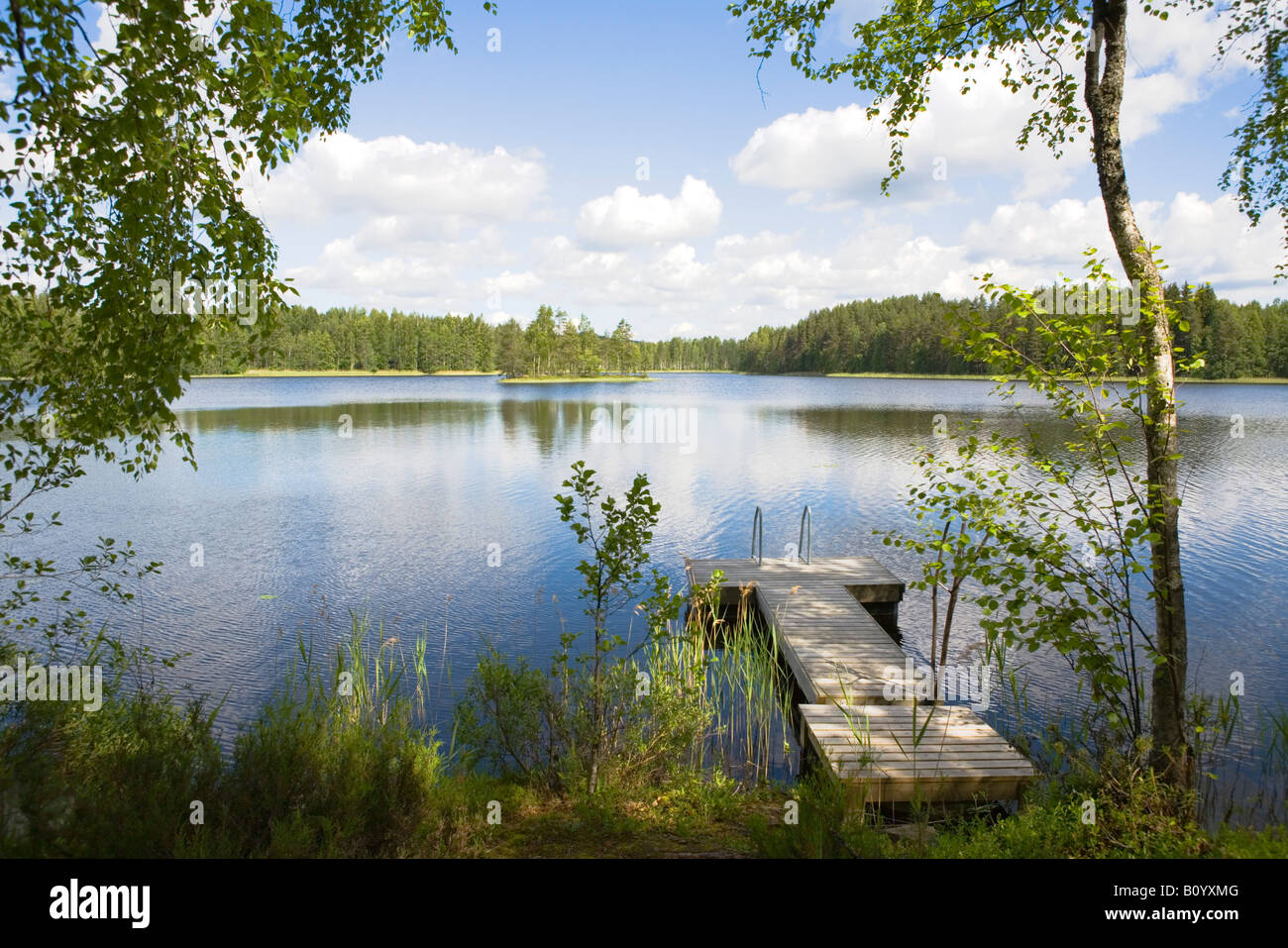 Swimming pier at a lake in Finland Stock Photo - Alamy
