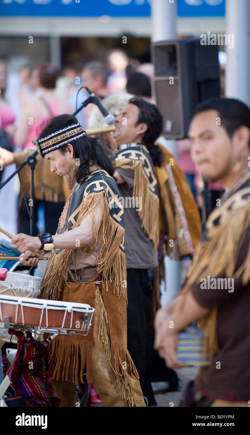 Native American Indian band busking in Great Yarmouth Market Place ...