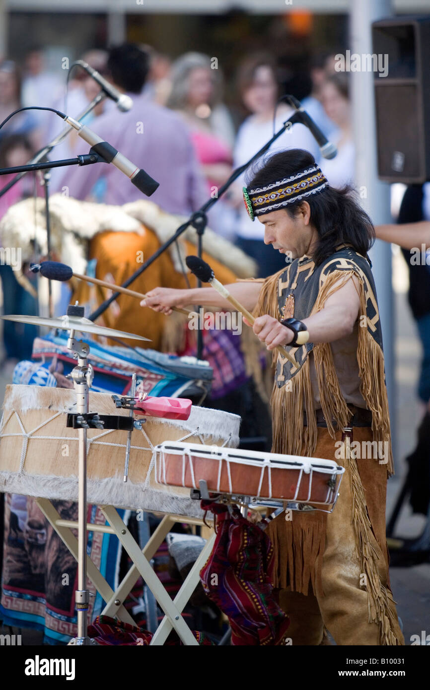 Native American Indian band busking in Great Yarmouth Market Place ...