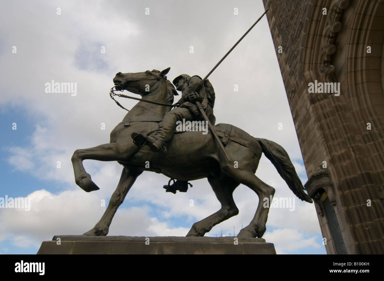 Statue of mounted Border Reiver in front of Galashiels Burgh offices ...