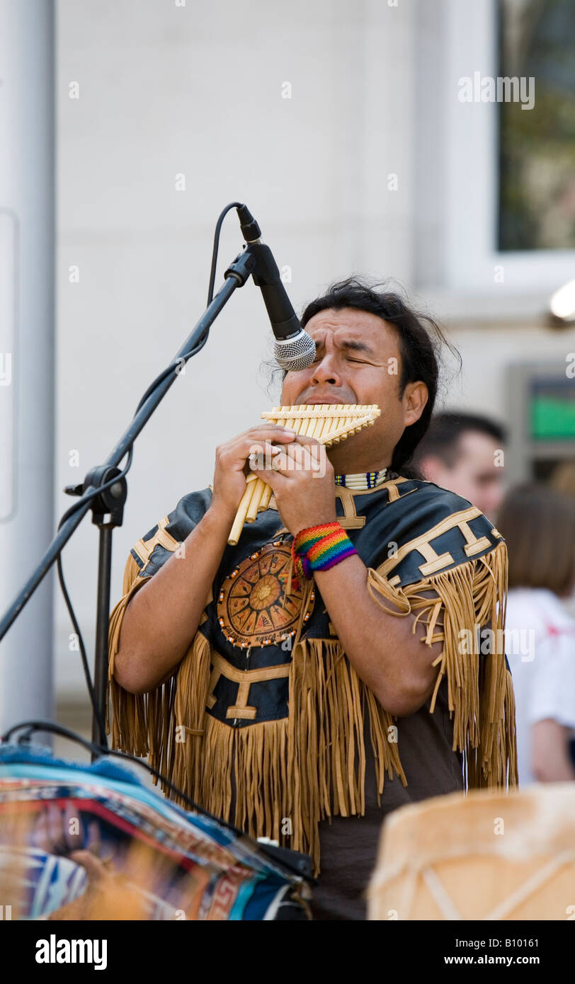 Native American red indian busking in Great Yarmouth Market Place Stock ...