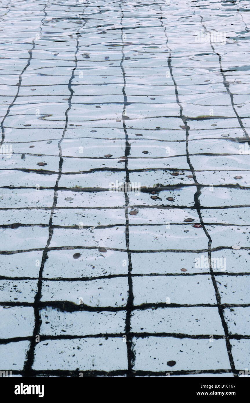 Swimming pool showing tiles at the bottom distorting as the water ...