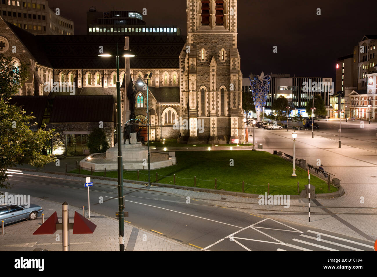 christchurch cathedral and cathedral square at night Stock Photo - Alamy