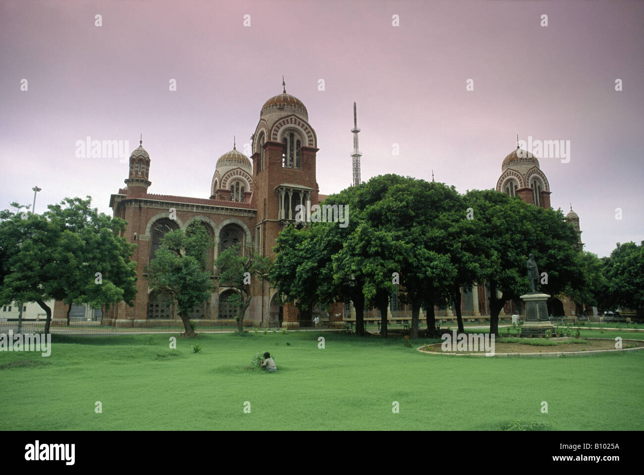 View over green grass to exterior of Fort St George MADRAS TAMIL NADU ...