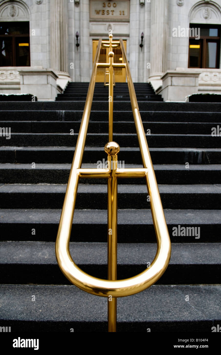 downtown bank brass railing Stock Photo - Alamy