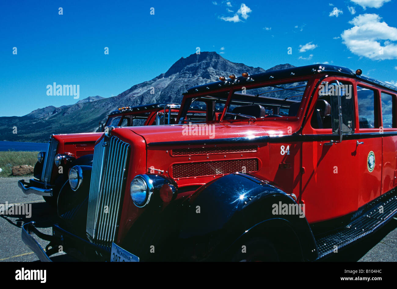 Old transportation vehicles for transporting tourists from Glacier ...