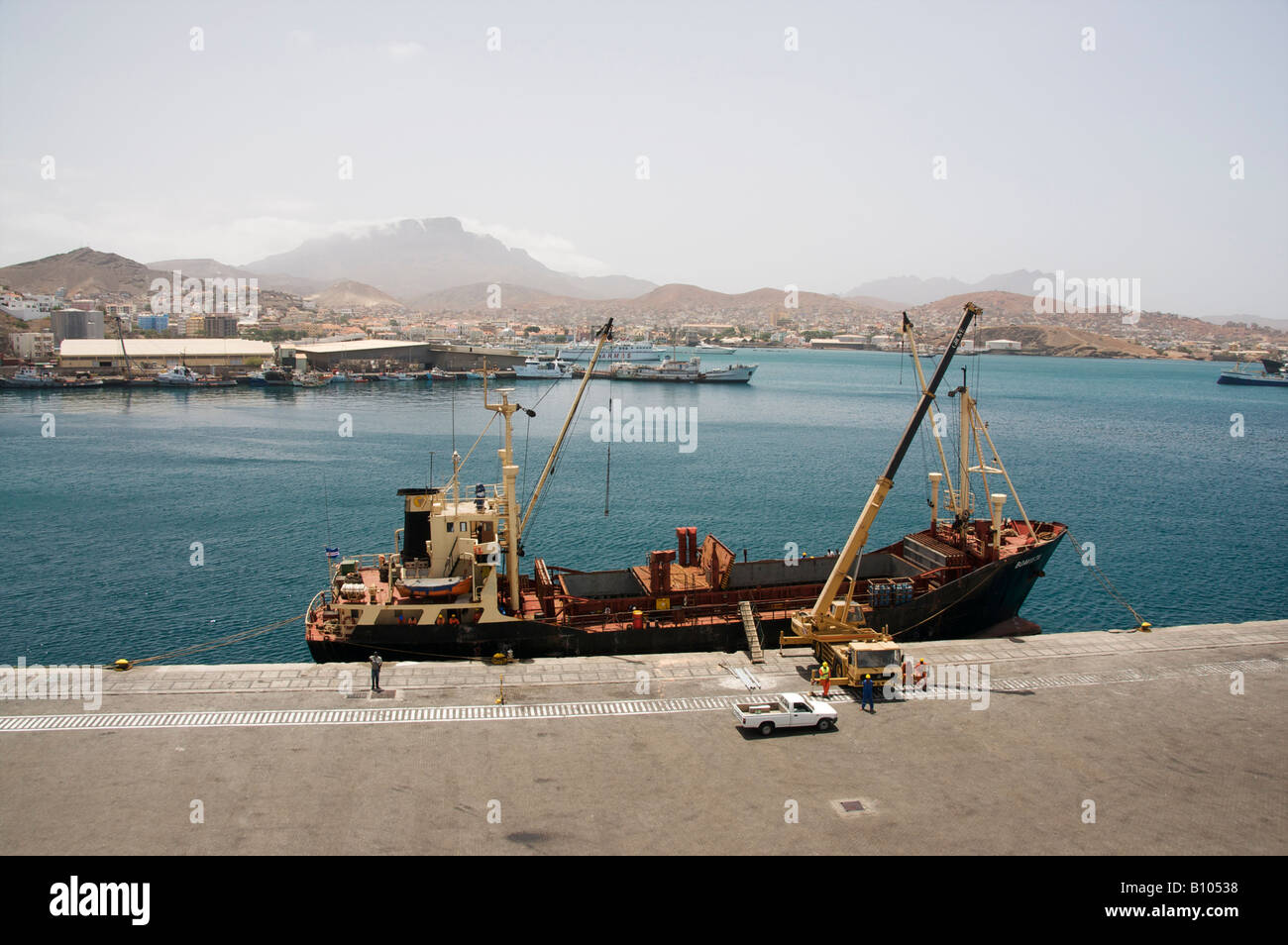 View across Mindelo port, Såo Vicente, Cape Verde Islands Stock Photo ...