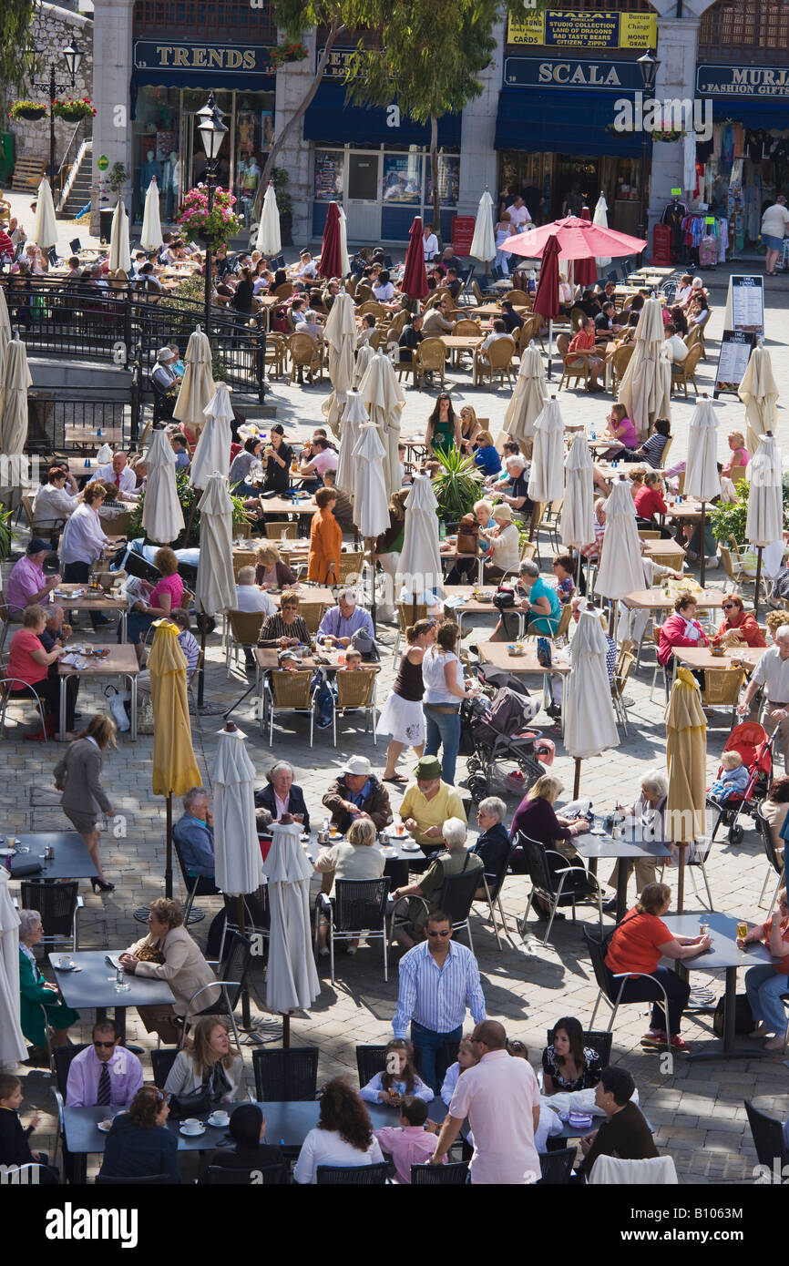 Gibraltar Cafe life and crowds in Casement Square Stock Photo - Alamy