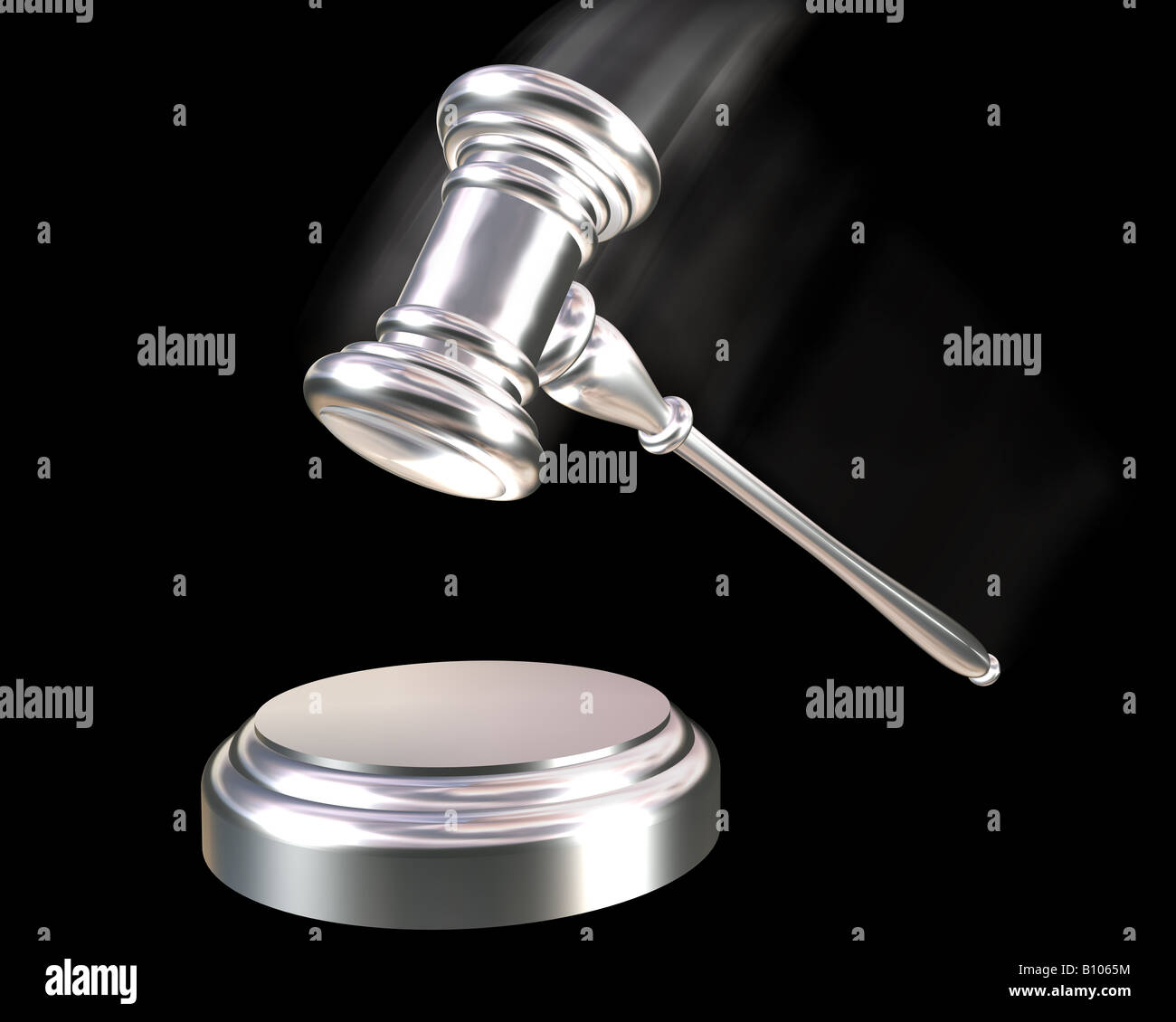 A silver colored gavel striking down on a block Stock Photo - Alamy