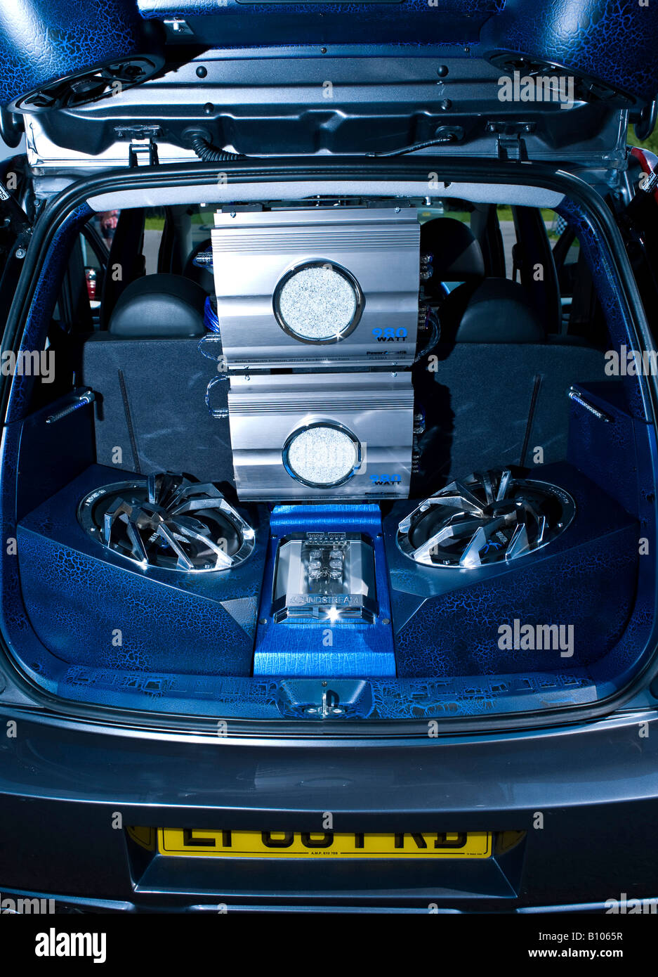 Amps inside boot trunk of modified car Stock Photo - Alamy