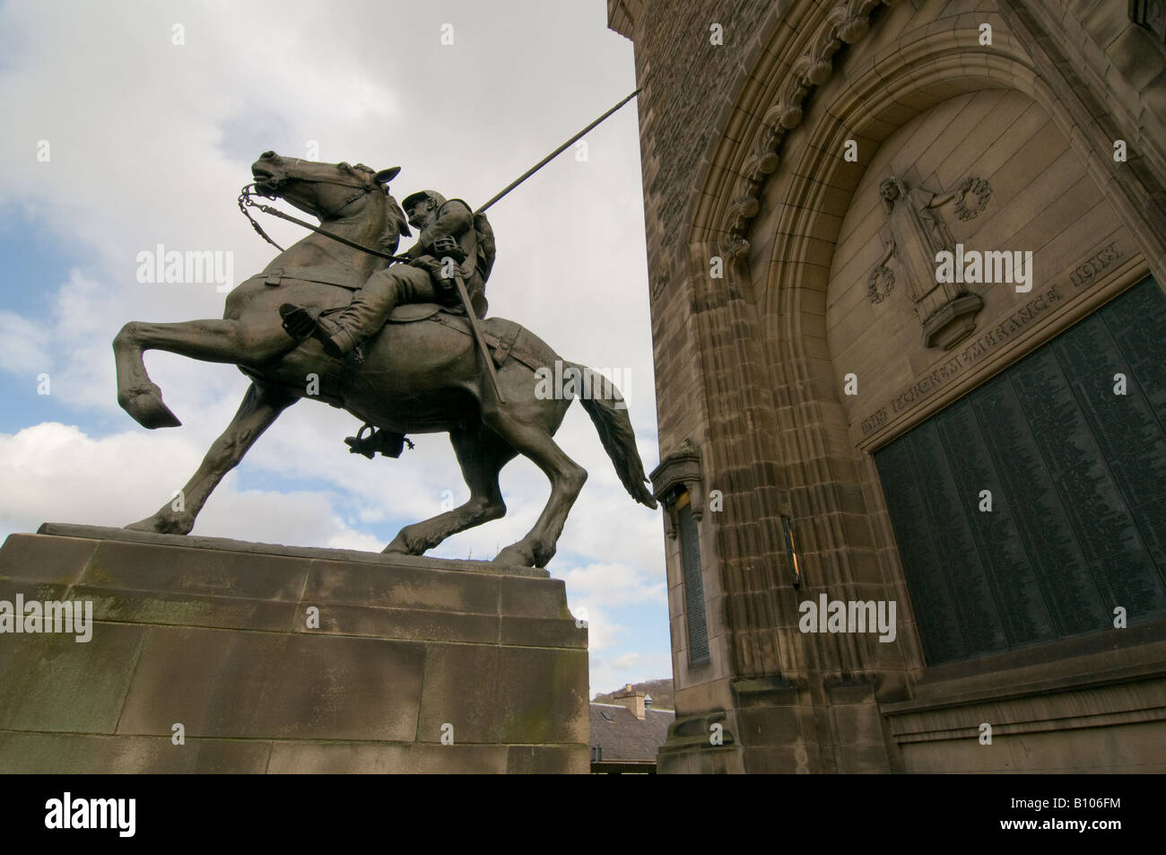 Border Reiver statue in front of War Memorial in Galashiels Stock Photo ...