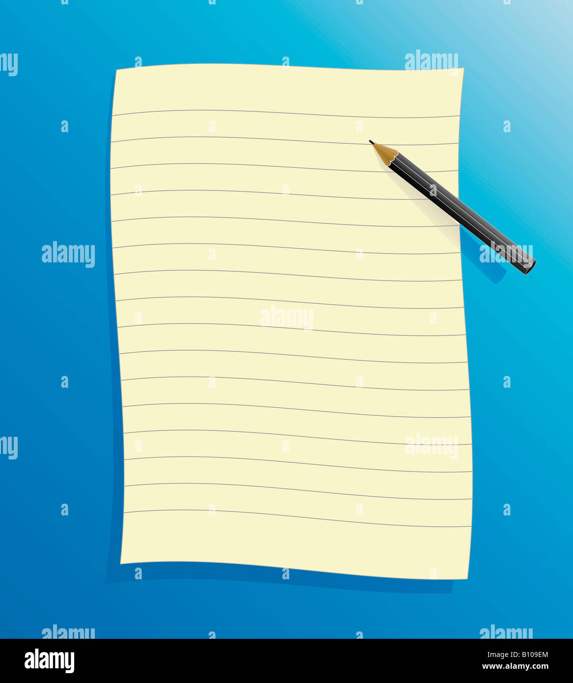 Vector illustration of a slick ruled paper on blue background with ...