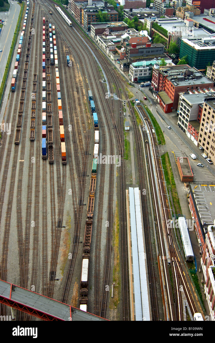 An aerial view east of the Canadian Pacific Railway rail yard and rail ...