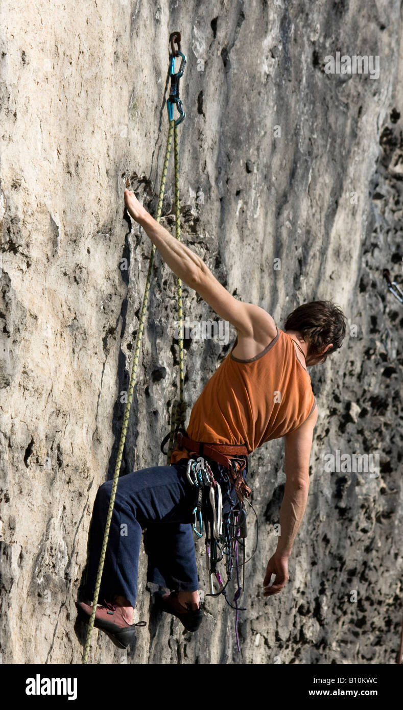 Rock Climber leading a route on Goldstein Stock Photo - Alamy