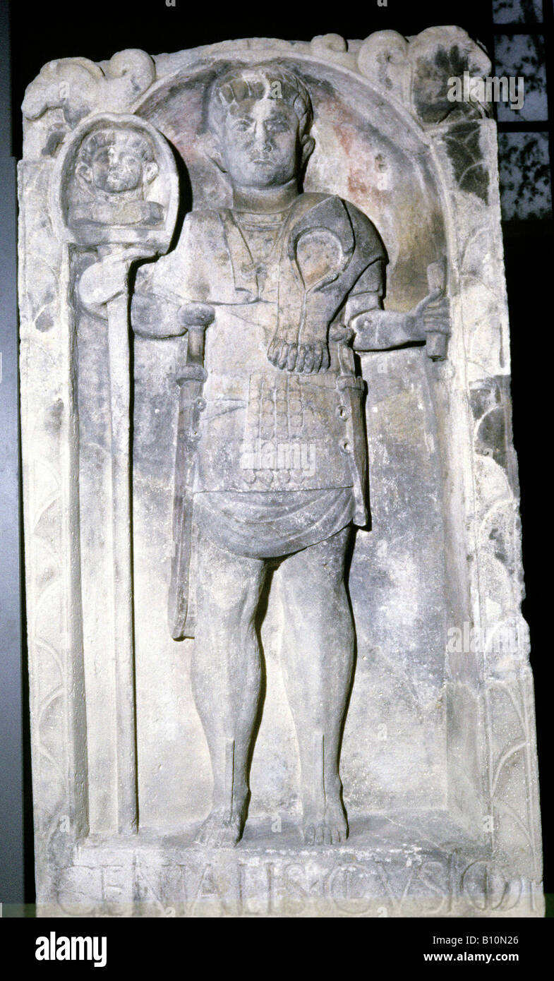Roman relief. Officer with standard. Germany Stock Photo - Alamy