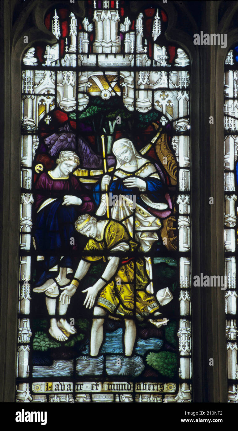 St Christopher depicted in stained glass window. 19th century. England ...