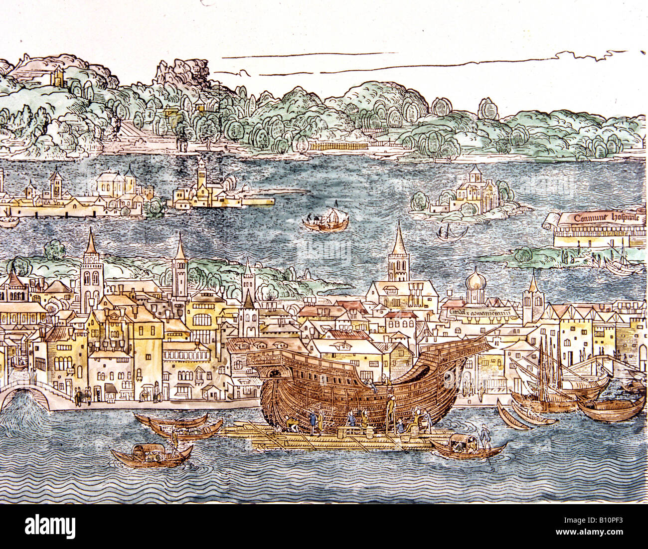 Drawing Ship building in Venice 15th cent Harbour Port scene Stock ...