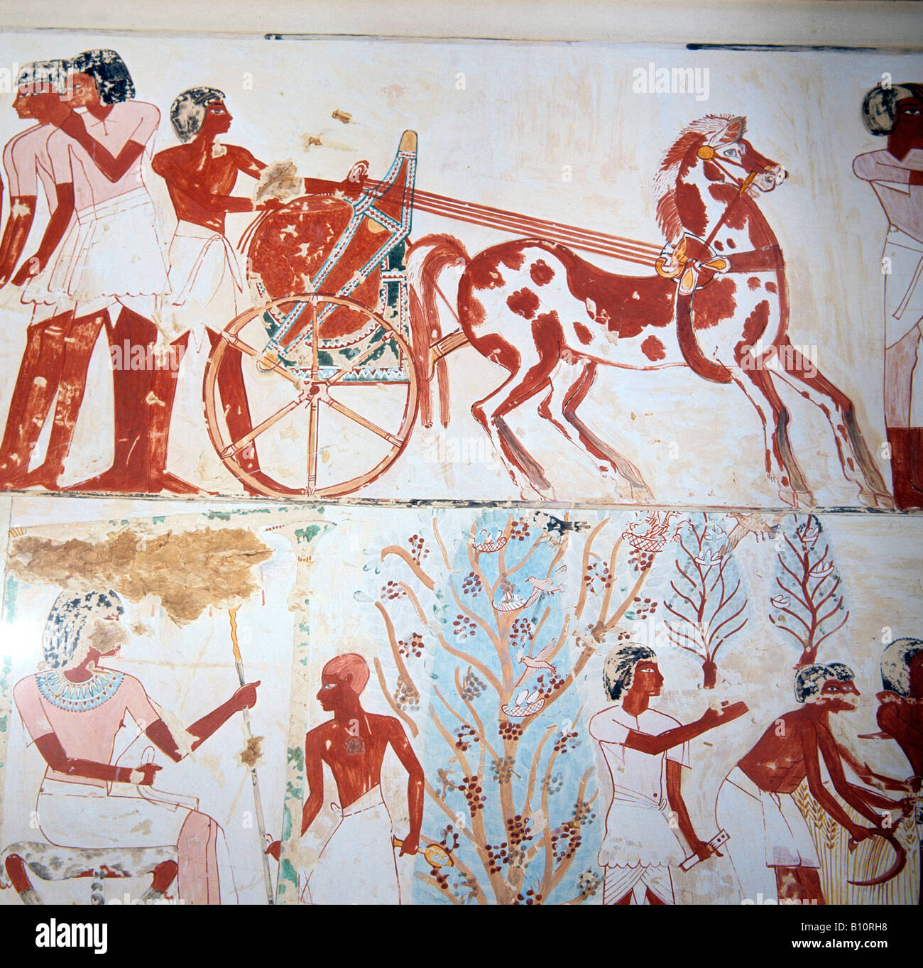 Tomb of Menna. Thebe. Valley of the Nobles. Daily life scene. Men and a ...