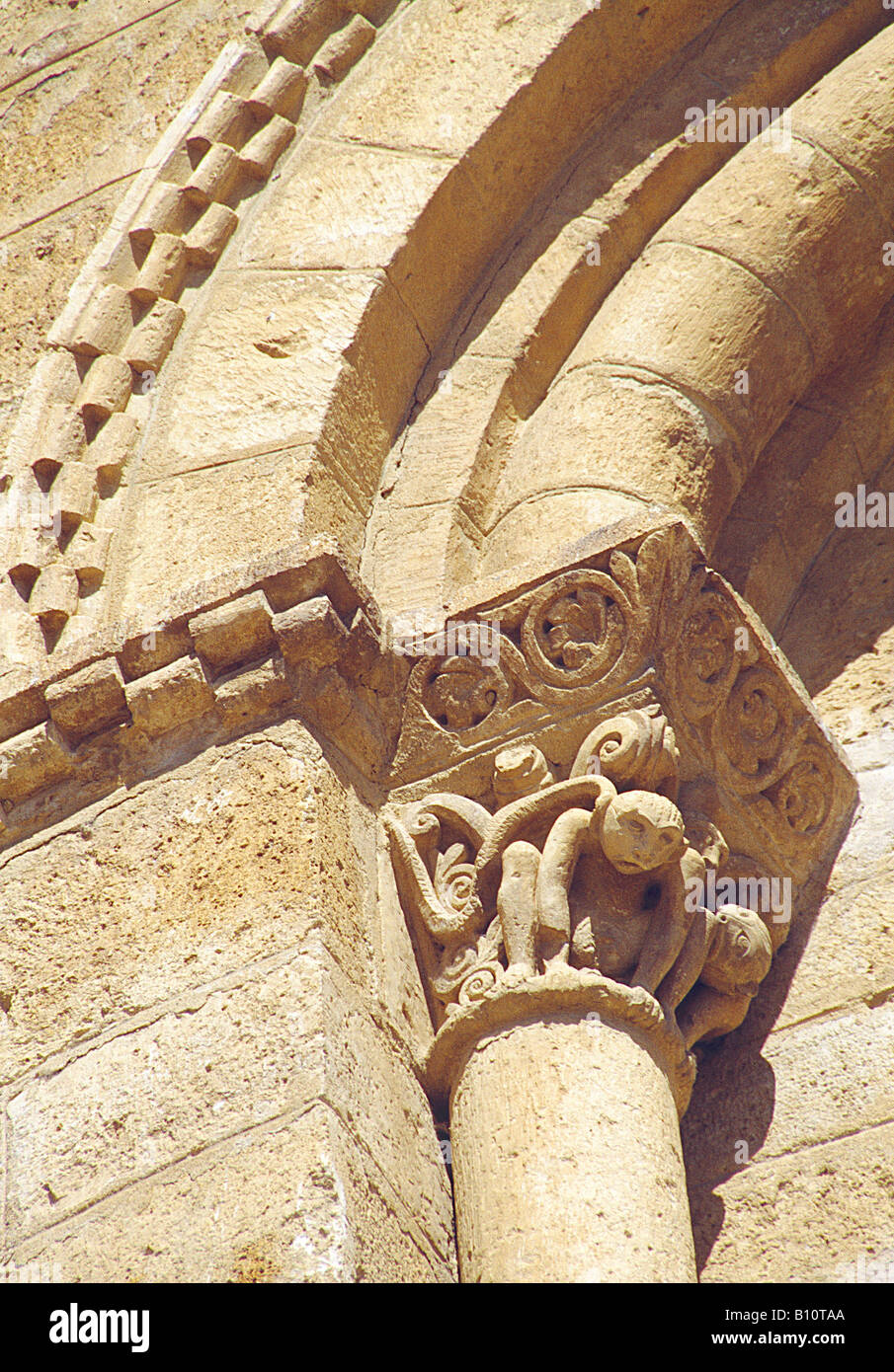 Detail of Romanesque capital. Church of San Martin. Fromista. Palencia ...