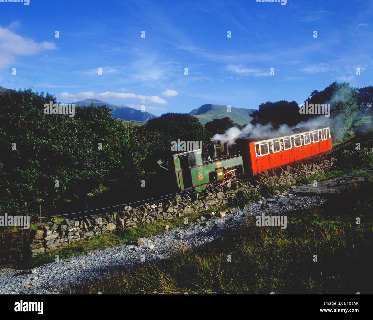 Llanberis - Steam train on the Llanberis Lake Railway in the Snowdonia National park Stock Photo ...