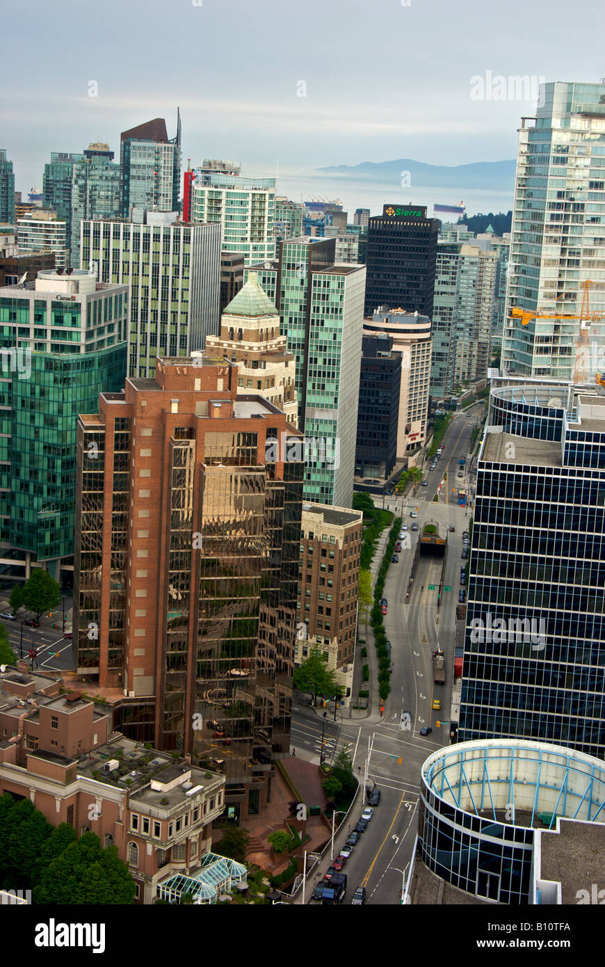 An aerial view west down West Cordova Street from atop the Vancouver ...
