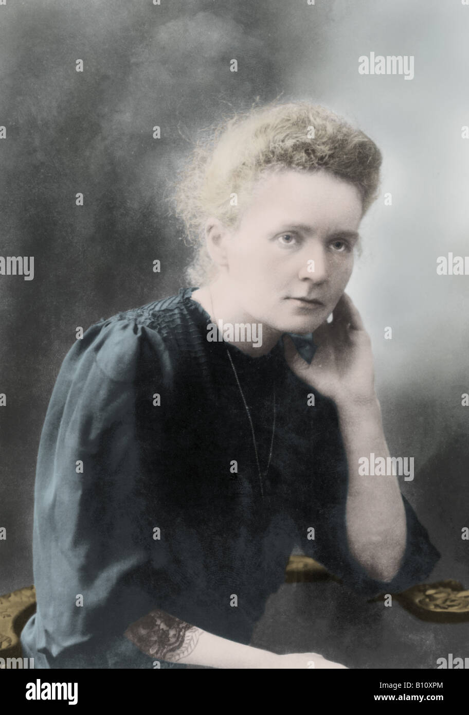 Marie Curie 1867 - 1934 Polish French physicist in her laboratory. With ...