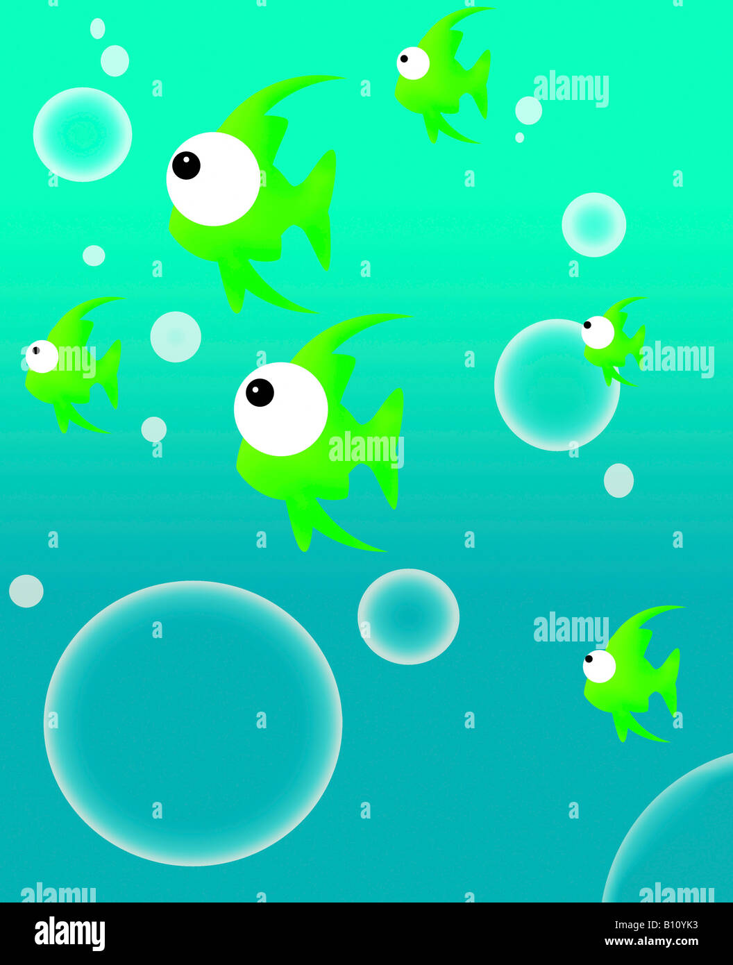 Illustration of fish and bubbles Stock Photo - Alamy