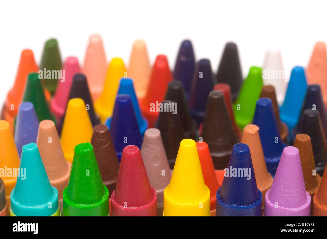 Multicoloured selection of wax crayon tips on white background Stock ...
