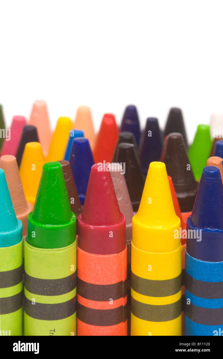Multicoloured selection of wax crayon tips on white background Stock ...