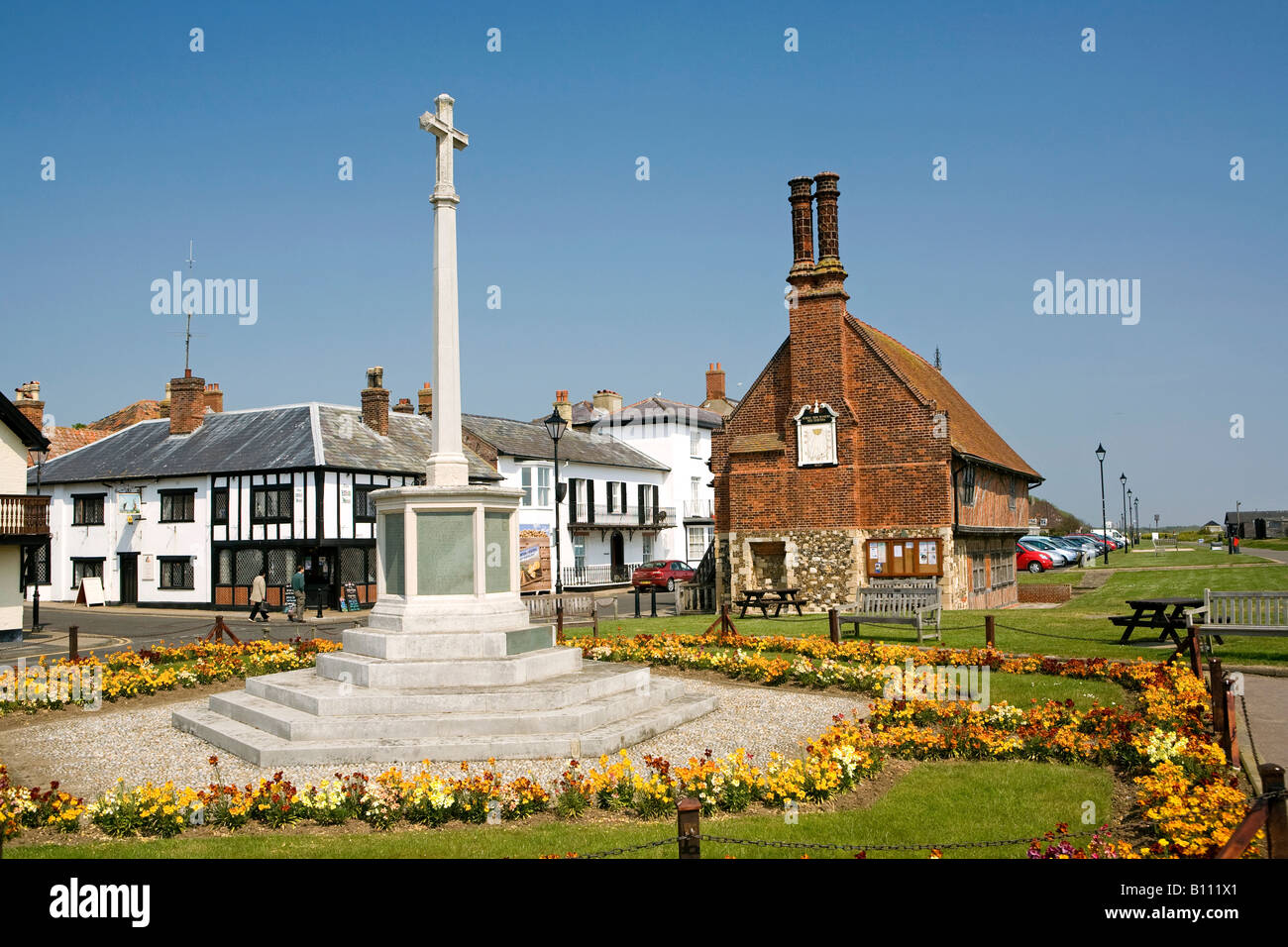 UK England Suffolk Aldeburgh seafront Market Cross War Memorial and ...