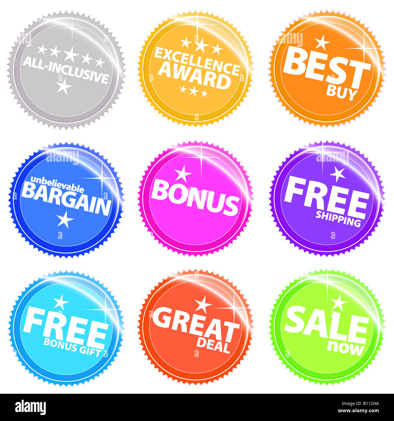 Vector illustration of shiny and glossy web tags and stickers in ...
