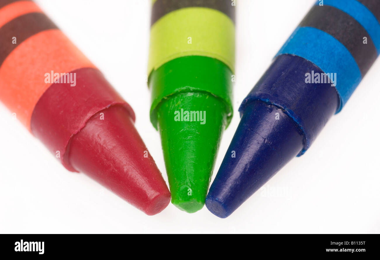 Red, Green and Blue wax crayons RGB on a white background Stock Photo - Alamy
