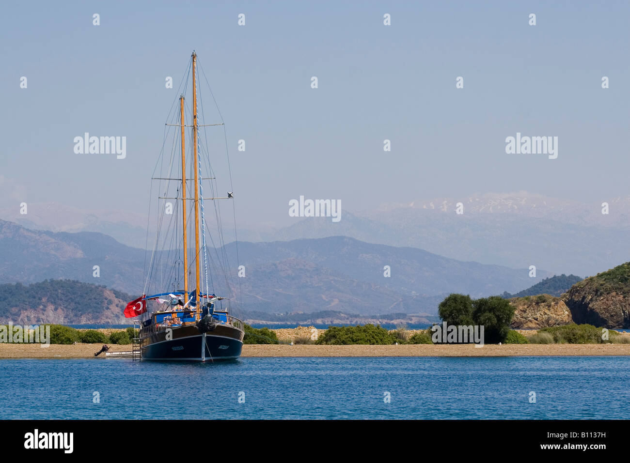 A turkish yacht at anchor in The Bay of Göcek Stock Photo - Alamy