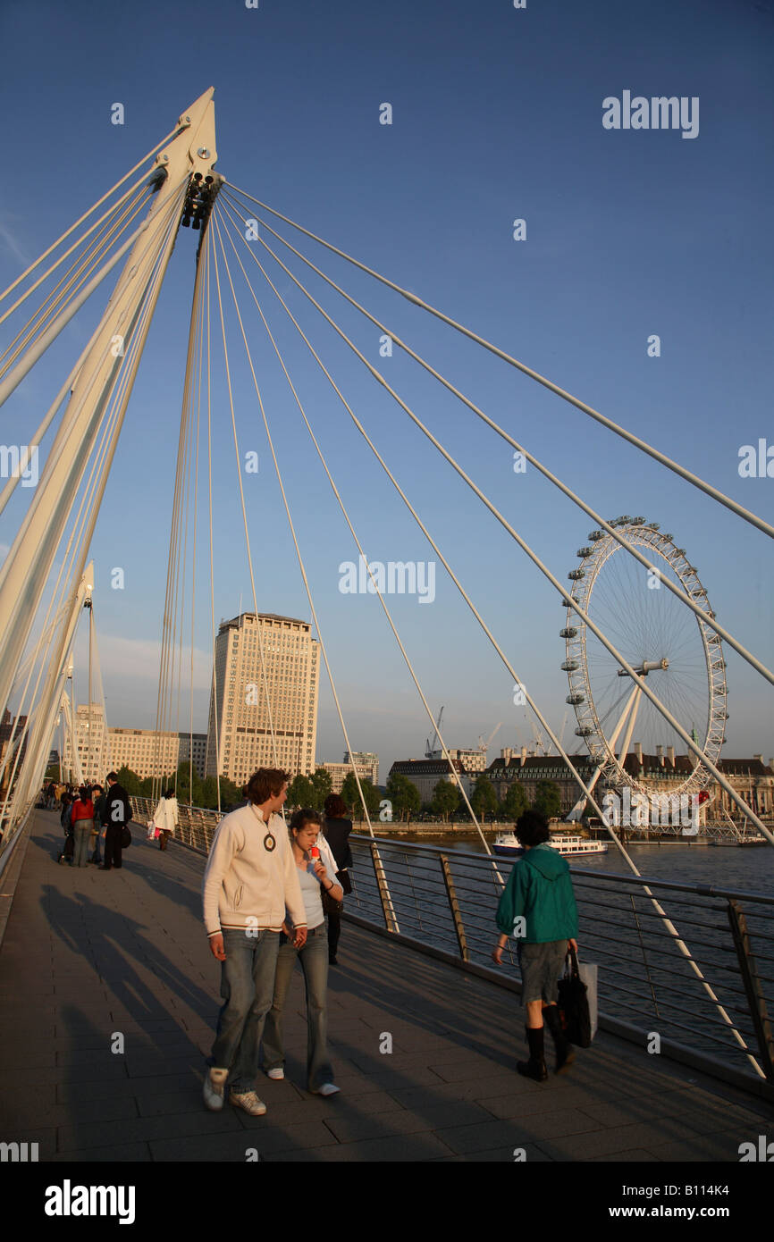 UK Britain England London Golden Jubilee Bridge London Eye Wheel Stock ...