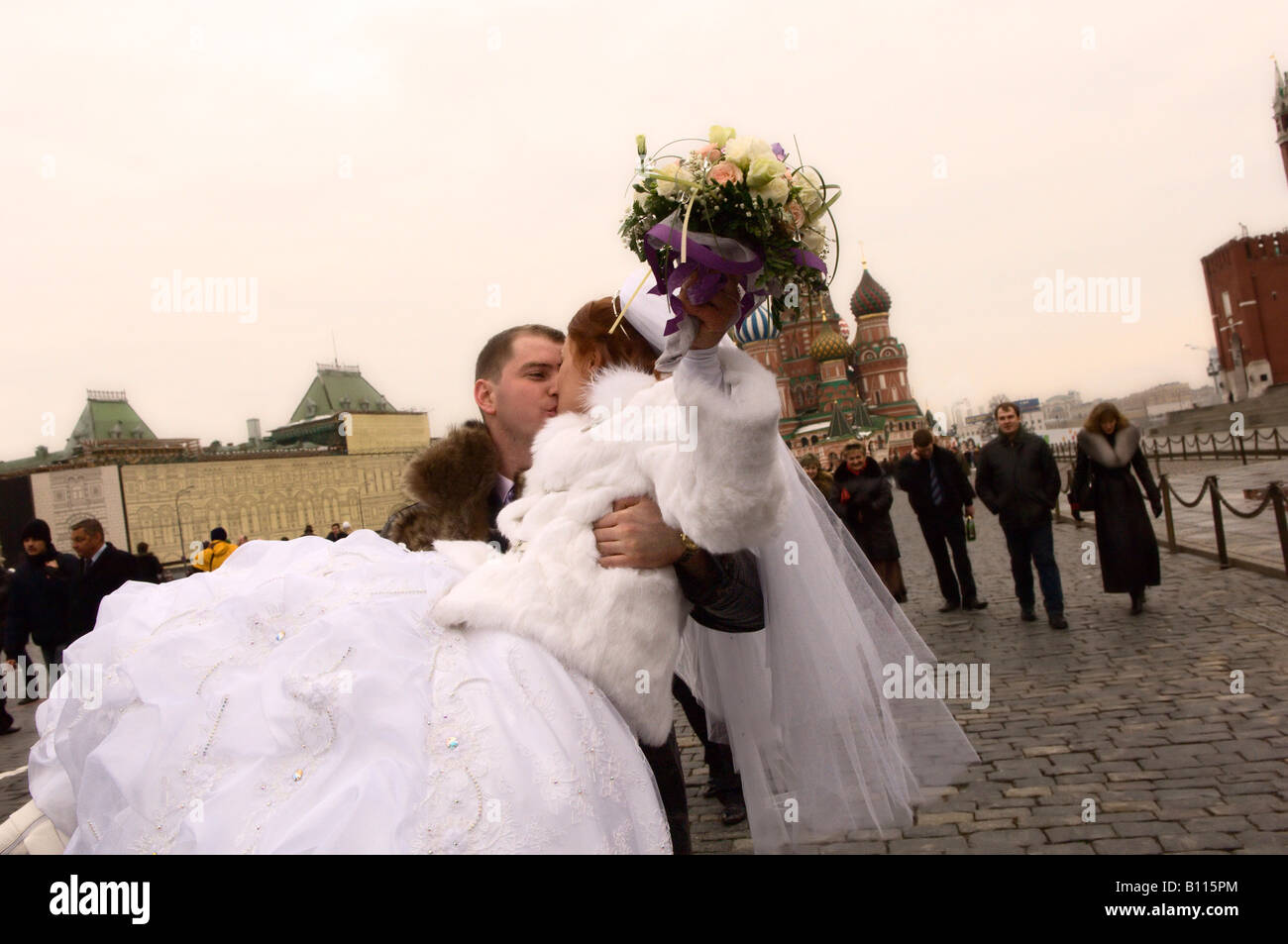 Winter Wedding in the Red Square Moscow Russian Federation Stock Photo ...