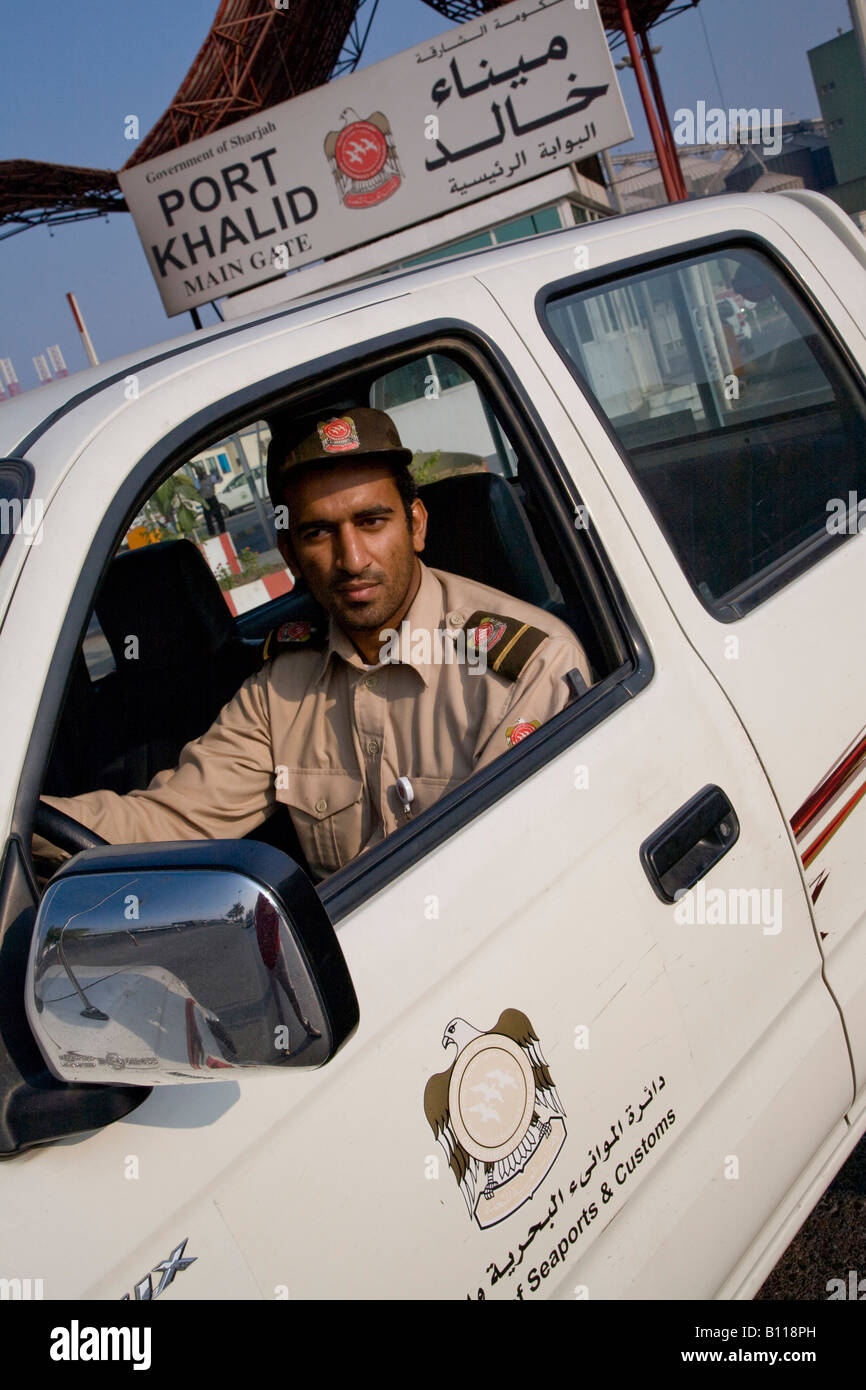 Security officer in security car at port Khalid United Arab Emirates ...