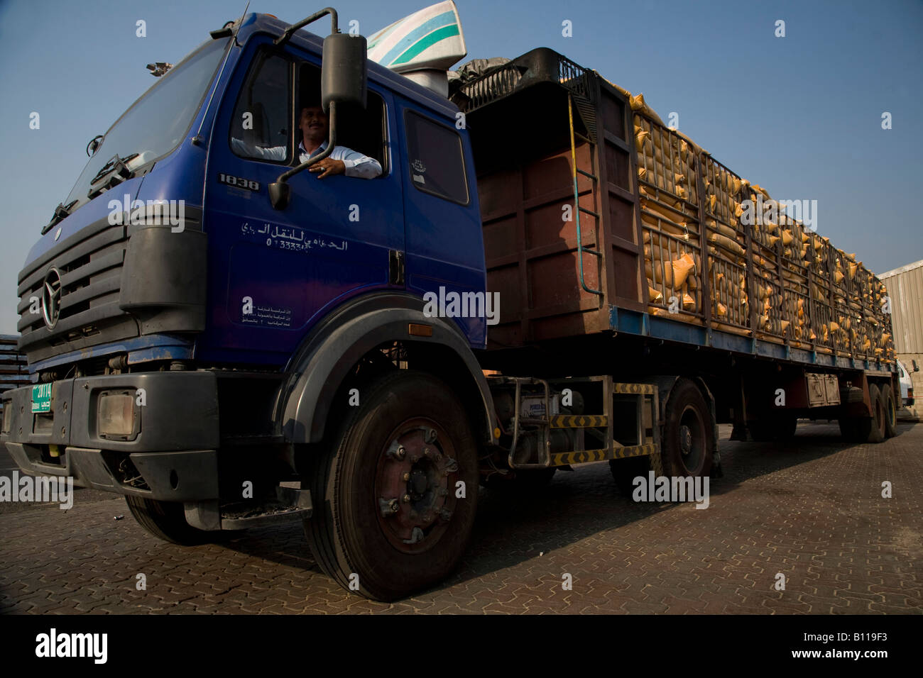 General Cargo truck loaded with sacks of grain Port Khalid United Arab ...